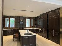 China European U-Shaped Stainless Steel Kitchen with Island & Golden Hardware for sale