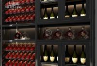 China Stainless Steel Wine Cabinet With Black Glass Doors And Corner Storage for sale