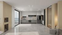 China L-Shaped Stainless Steel Kitchen Cabinets with Quartz Island for sale