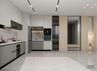 China L-Shaped Stainless Steel Kitchen Cabinets with Quartz Island for sale
