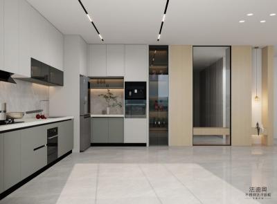 China L-Shaped Stainless Steel Kitchen Cabinets with Quartz Island for sale