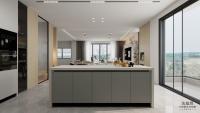 China L-Shaped Stainless Steel Kitchen Cabinets with Quartz Island for sale