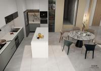 China L-Shaped Stainless Steel Kitchen Cabinets with Quartz Island for sale