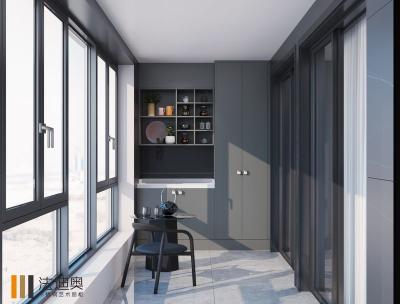 China Dark Grey Stainless Steel Balcony Cabinet with Open Shelving and Quartz Top for sale