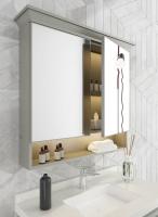 China Grey Stainless Steel Bathroom Vanity With Elegant Mirror Cabinet And Shaped Door for sale