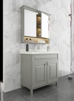 China Grey Stainless Steel Bathroom Vanity With Elegant Mirror Cabinet And Shaped Door for sale