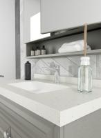 China Grey Stainless Steel Bathroom Vanity With Elegant Mirror Cabinet And Shaped Door for sale