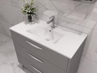 China Glossy Grey Stainless Steel Bathroom Vanity with Quartz Countertop for sale