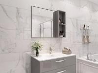 China Glossy Grey Stainless Steel Bathroom Vanity with Quartz Countertop for sale
