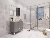 China Glossy Grey Stainless Steel Bathroom Vanity with Quartz Countertop for sale