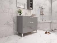 China Glossy Grey Stainless Steel Bathroom Vanity with Quartz Countertop for sale