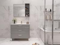 China Glossy Grey Stainless Steel Bathroom Vanity with Quartz Countertop for sale
