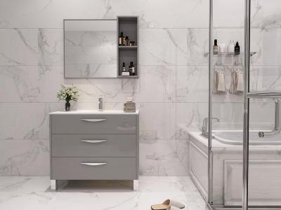 China Glossy Grey Stainless Steel Bathroom Vanity with Quartz Countertop for sale