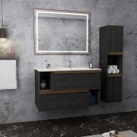 China Wood Grain Stainless Steel Bathroom Vanity with Open Shelf Storage for sale