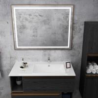 China Wood Grain Stainless Steel Bathroom Vanity with Open Shelf Storage for sale