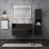 China Wood Grain Stainless Steel Bathroom Vanity with Open Shelf Storage for sale