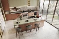 China Elegant Stainless Steel Kitchen Cabinet With Rose Gold And Wood Grain Accent for sale