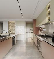 China Elegant Stainless Steel Kitchen Cabinet With Rose Gold And Wood Grain Accent for sale