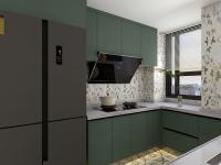 China U-Shaped Stainless Steel Kitchen Cabinet With Elegant Green Finish for sale