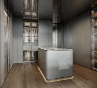 China Blue Grey Stainless Steel Walk-In Closet with Glass Island for sale