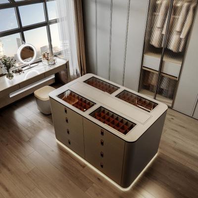 China Blue Grey Stainless Steel Walk-In Closet with Glass Island for sale