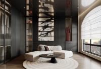 China Deep Gray Stainless Steel Wardrobe with Wave Panel & Fluted Glass for sale