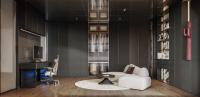 China Deep Gray Stainless Steel Wardrobe with Wave Panel & Fluted Glass for sale