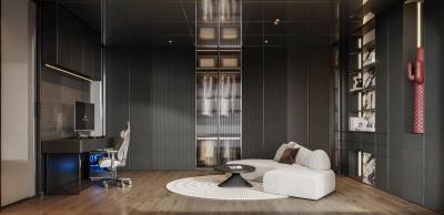 China Deep Gray Stainless Steel Wardrobe with Wave Panel & Fluted Glass for sale