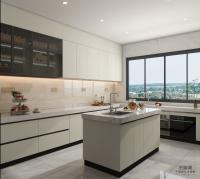 China Off-White U-Shaped Stainless Steel Kitchen Cabinet with Island for sale