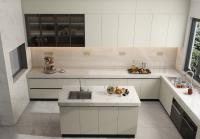 China Off-White U-Shaped Stainless Steel Kitchen Cabinet with Island for sale