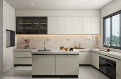 China Off-White U-Shaped Stainless Steel Kitchen Cabinet with Island for sale