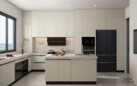 China Off-White U-Shaped Stainless Steel Kitchen Cabinet with Island for sale