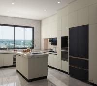 China Off-White U-Shaped Stainless Steel Kitchen Cabinet with Island for sale