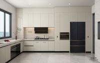 China Off-White U-Shaped Stainless Steel Kitchen Cabinet with Island for sale