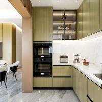 China Fadior U-Shaped Wood Grain Stainless Steel Kitchen With  Handle-Free Design for sale