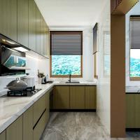 China Fadior U-Shaped Wood Grain Stainless Steel Kitchen With  Handle-Free Design for sale