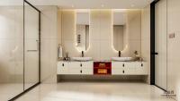 China Off-White Floating Vanity with Red Open Shelf for sale