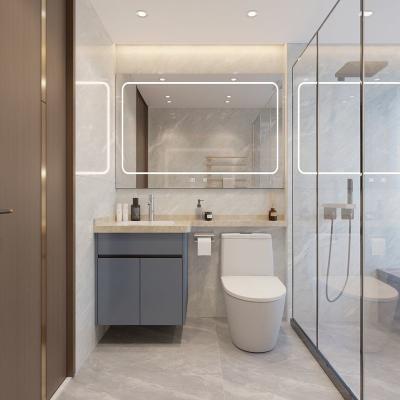 China Blue-Gray Stainless Steel Bathroom Vanity with Quartz Shelf for sale