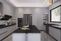 China Muted Gray Stainless Steel Kitchen Cabinet With Galaxy Island for sale