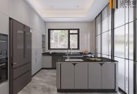 China Muted Gray Stainless Steel Kitchen Cabinet With Galaxy Island for sale