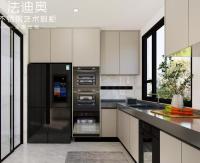 China U-Shaped Stainless Steel Kitchen Cabinet with Warm Apricot Door Panels for sale