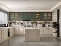 China Almond Rose Stainless Steel Kitchen Cabinets with Island for sale