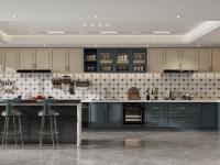 China Indigo Blue French Kitchen Cabinets Stainless Steel Cream Contrast for sale