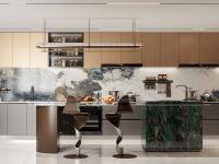 China Dark Gray Stainless Steel Kitchen Cabinets with Island Layout for sale