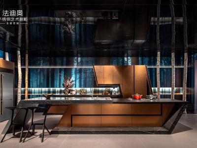 China Rose Gold Stainless Steel Kitchen Cabinets with Geometric Design for sale