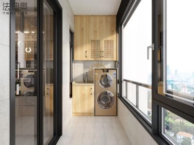 China Stainless Steel Balcony Cabinet with Washer Dryer Space Wood Grain Finish for sale