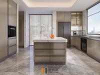 China Mica Brown Stainless Steel Kitchen Cabinets with Central Island for sale
