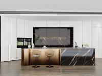 China White Stainless Steel Kitchen Cabinet with Curved Gold Island for sale