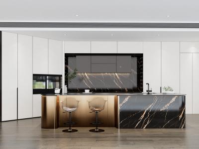 China White Stainless Steel Kitchen Cabinet with Curved Gold Island for sale