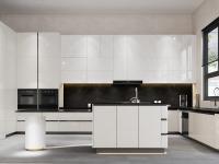 China Black U-Shaped Stainless Steel Kitchen Cabinet with Quartz Countertop for sale